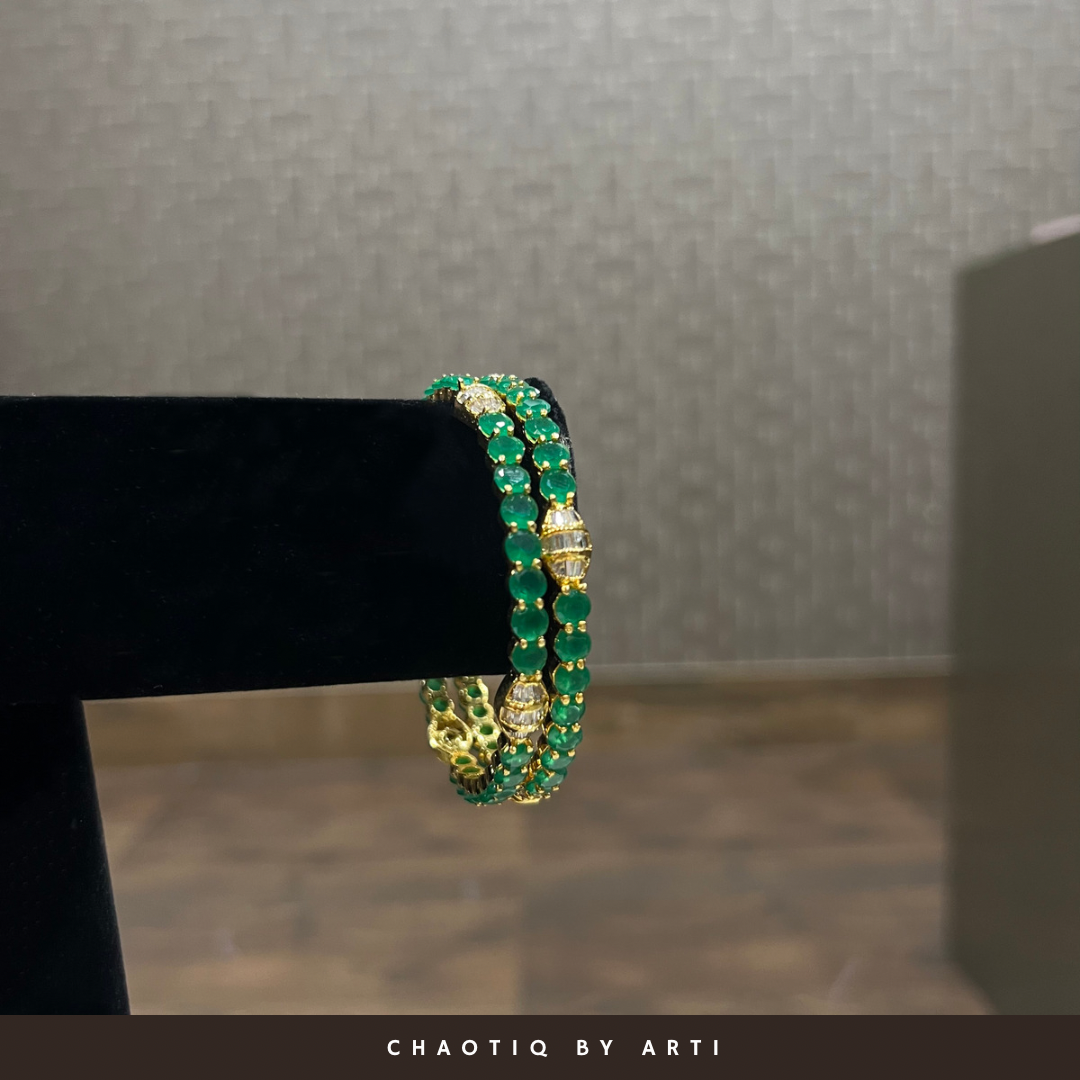 Ameeran Diamond studded emerald bangles – Chaotiq By Arti
